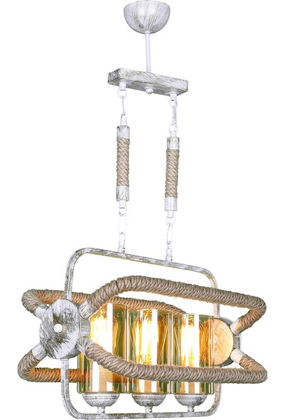 Menzir Enderun 3'lü Hasır Avize Patine Beyaz Menzir Enderun 3'lü Hasır Avize Patine Beyaz