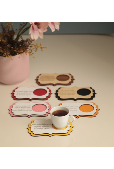 Hediye Kumsalı 6 Lı Ahşap Çay Ya Da Kahve Sunumluğu