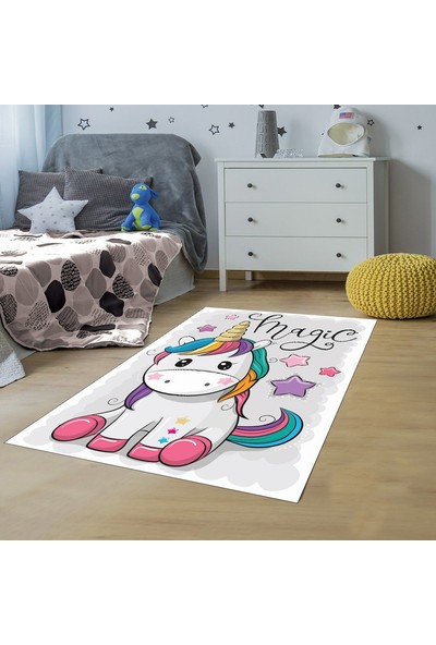 On the clouds Unicorn At Desenli Halı Dijital Baskı Yıkanabilir Kaymaz Taban Çocuk Odası Halısı