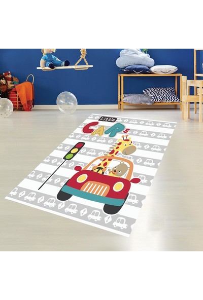 On the clouds Sevimli Hayvanlar Desenli Dijital Baskı Yıkanabilir Kaymaz Taban Çocuk Odası Halısı