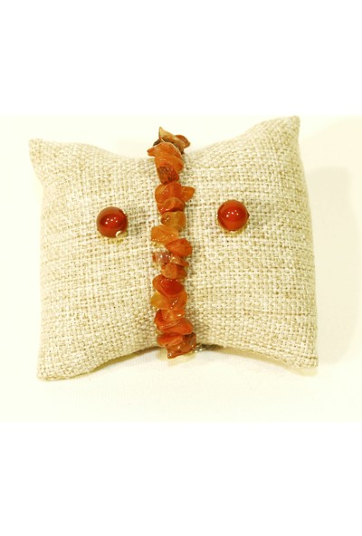 Sağlar El Sanatları Doğal Akik Taşı Bileklik Küpe Seti