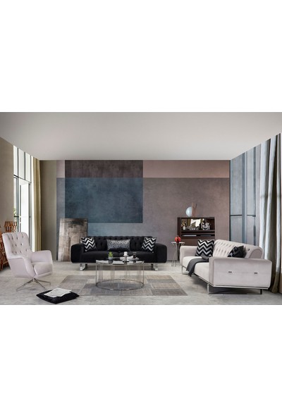 Eymense Amazon Koltuk Takımı Siyah Krem 3+3+1