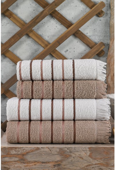 Casnack 4'lü Line Kahverengi 70 x 140 cm - 50 x 85 cm Püsküllü Banyo Havlu Seti