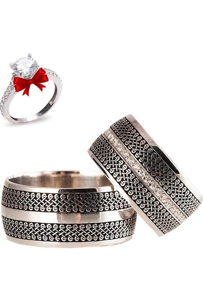 Gümüşcüm Papillon Modeli Taşlı Gümüş Alyans Çifti Gümüşcüm Papillon Modeli Taşlı Gümüş Alyans Çifti