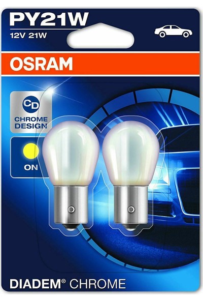 Osram Sinyal Ampulü 12V 21W Krom Kaplama PY21W Chrome Design Sarı Işık 7507-DC-02B Osram Sinyal Ampulü 12V 21W Krom Kaplama PY21W Chrome Design Sarı Işık 7507-DC-02B