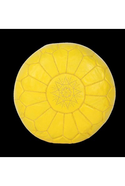 Marakeş Pazarı Sarı Deri El Yapımı Puf