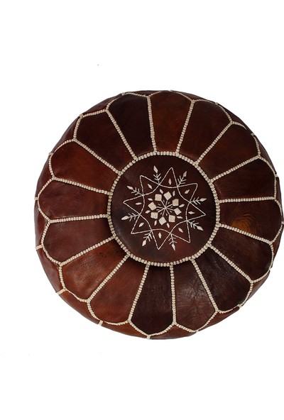 Marakeş Pazarı Koyu Kahverengi El Yapımı Deri Puf