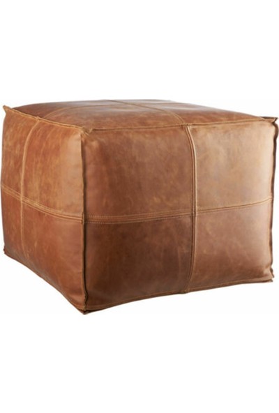 Marakeş Pazarı Kare Deri El Yapımı Puf