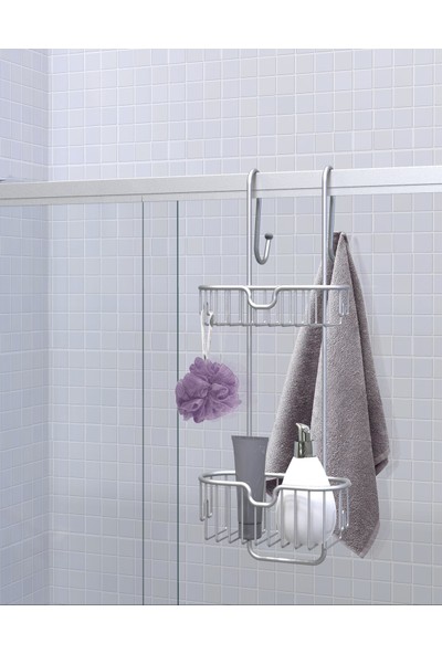Primanova Alüminyum Duşakabin Askılı Banyo Rafı 2'li