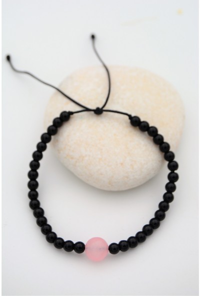 Stoneage Oniks ve Pembe Kuvars Metalsiz Bileklik Stoneage Oniks ve Pembe Kuvars Metalsiz Bileklik