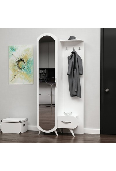 Minar Kerry Aynalı Modern Portmanto Beyaz Minar Kerry Aynalı Modern Portmanto Beyaz
