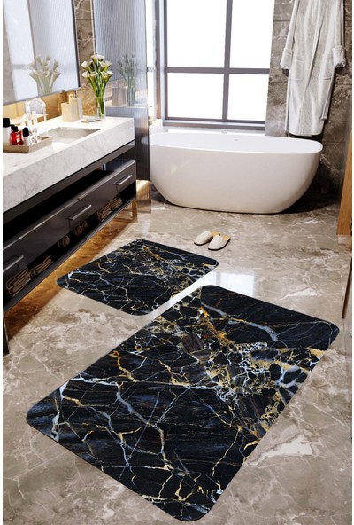 Mekta Home Siyah Mermer Desen 2'li Banyo Paspas Takımı MKTBP-0113 60X100/50X60 Mekta Home Siyah Mermer Desen 2'li Banyo Paspas Takımı MKTBP-0113 60X100/50X60