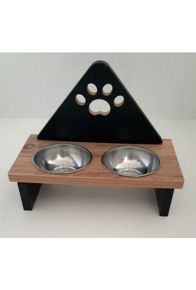 Çelik Kaseli Ahşap Mdf Mama ve Su Kabı Çift Renk