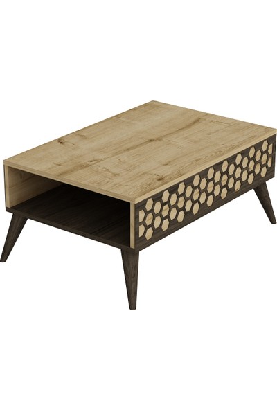 Cantek Veni Petek Desenli Orta Sehpa Safirmeşe-Ceviz