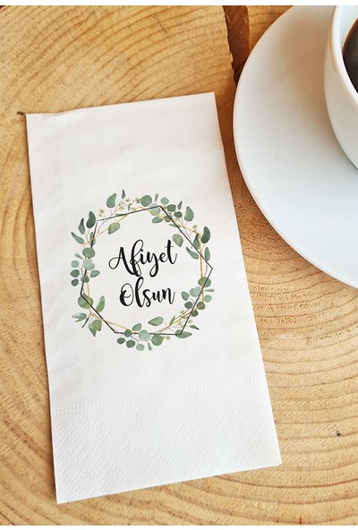 Sunum Peçetesi Okaliptus yapraklı-Afiyet olsun yazılı konuşan kağıt peçete