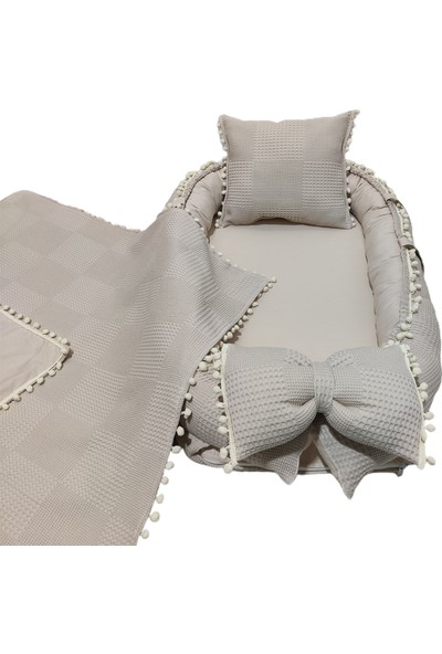 Bebekatölyesi Babynest ve Battaniye Petek Kumaş Açık Kahverengi