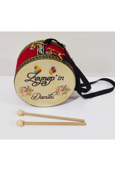 Çocuk Davulu İsim Yazılı Deri El Yapımı