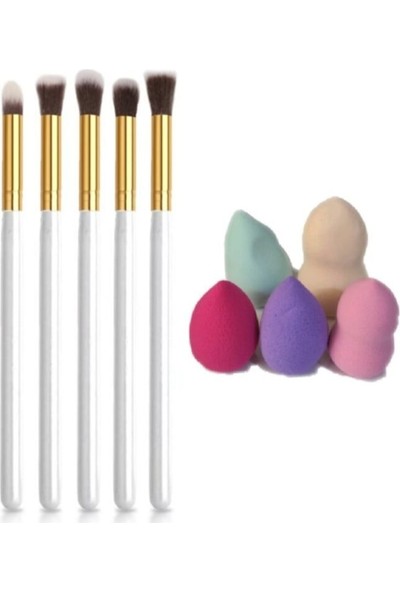 Loneset 5'li Ahşap Makyaj Fırça Seti & 5'li Fondöten Süngeri - Beyaz Loneset 5'li Ahşap Makyaj Fırça Seti & 5'li Fondöten Süngeri - Beyaz