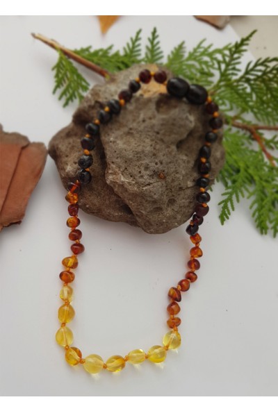 Kehribar Sarayı Damla Kehribar Gökkuşağı Rengi Bebek Kolye Barok