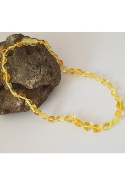 Kehribar Sarayı Damla Kehribar Limon Rengi Bebek Kolye Barok