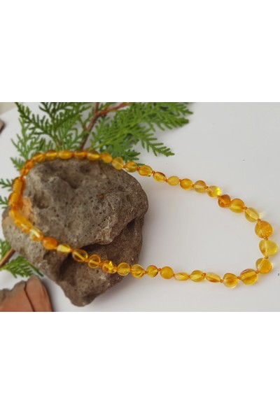 Kehribar Sarayı Damla Kehribar Karamel Rengi Bebek Kolye Barok