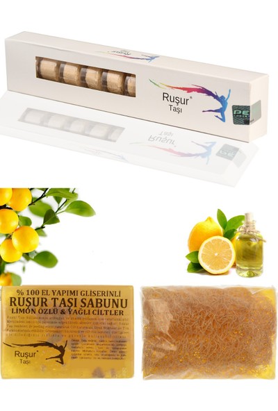 Ruşur Sefidab 1 Kutu Ruşur Taşı + Ruşur Taşı Sabunu Limon Özlü Kabak Lifli Ruşur Sefidab 1 Kutu Ruşur Taşı + Ruşur Taşı Sabunu Limon Özlü Kabak Lifli