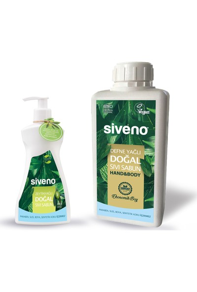 Siveno Defne Yağlı Sıvı Sabun 1 L + Siveno Zeytinyağlı Sıvı Sabun 300 ml Siveno Defne Yağlı Sıvı Sabun 1 L + Siveno Zeytinyağlı Sıvı Sabun 300 ml