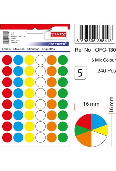 Tanex Nokta Etiket 16MM 6 Renk 240 Etiket