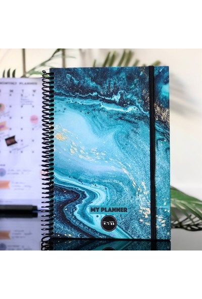 Bam Mavi Ebruli Tasarımlı Sert Kapaklı Lastikli Sprelli Tarihsiz Akademik Haftalık Planlayıcı Bam Mavi Ebruli Tasarımlı Sert Kapaklı Lastikli Sprelli Tarihsiz Akademik Haftalık Planlayıcı