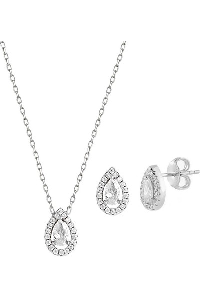 Afrodit Silver Damla Taşlı Kolye Küpe Gümüş Takı Seti Afrodit Silver Damla Taşlı Kolye Küpe Gümüş Takı Seti
