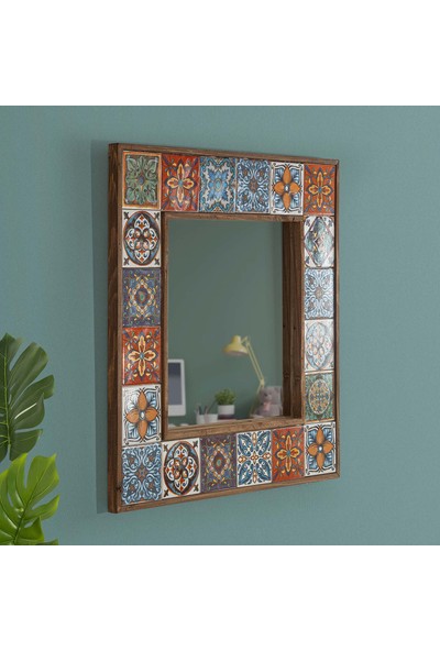 Bluecape Çini Seramik Kaplı Dekoratif Ayna (Aynasız)