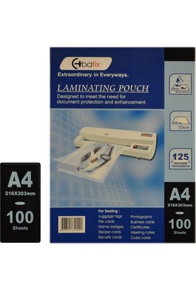 Bafix A4 Laminasyon Filmi 125 Mic 100'lü Bafix A4 Laminasyon Filmi 125 Mic 100'lü