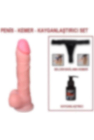 Lilitu Shop 19,5 cm Belden Bağlamalı Realistik Dildo Penis Set