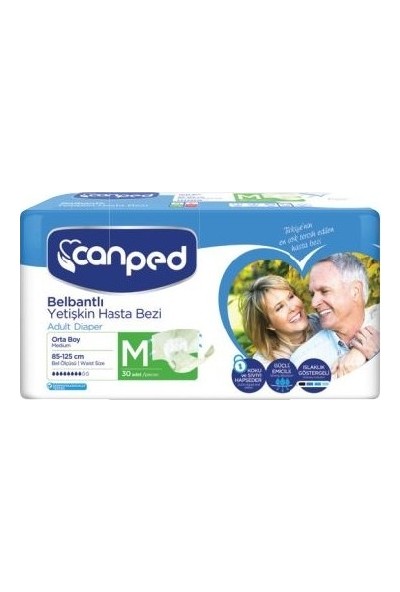 Canped Belbantlı Yetişkin Hasta Bezi- Orta Boy (M) 30 Adet Canped Belbantlı Yetişkin Hasta Bezi- Orta Boy (M) 30 Adet
