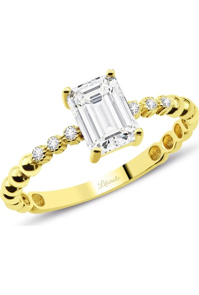 Lilarote Altın Baget Kenarı Taşlı Yüzük