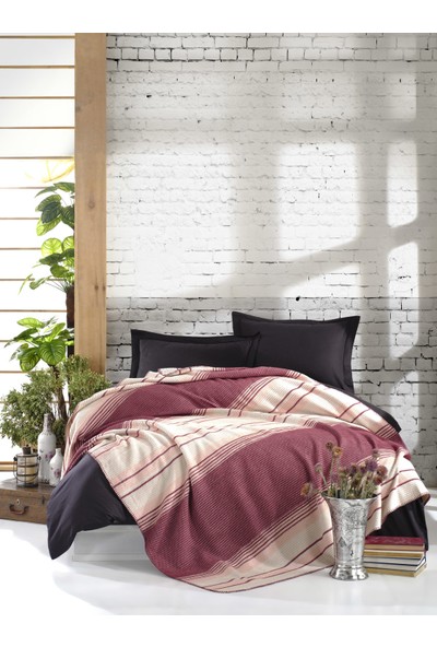 Eponj Home Battaniye Çift Kişilik Çizgili Vişne