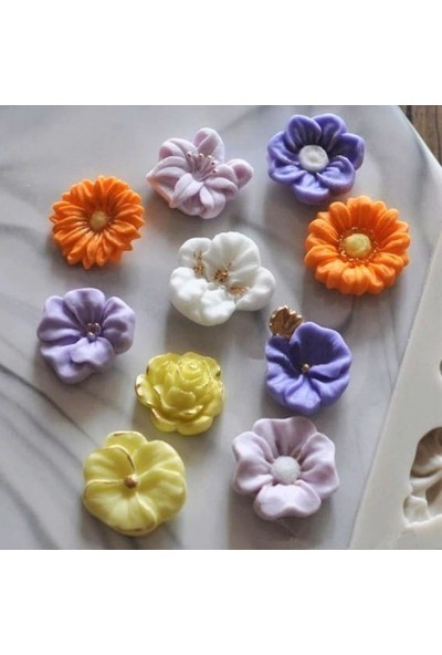 Mor Lalem Tek Bir Kalıpta 11 Adet Farklı Minyatür Çiçek Silikon Kalıp K-173