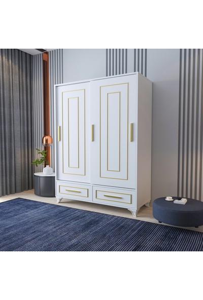 Tocco 1090 Asu 2 Kapaklı Sürgülü Lüx Tasarımlı 2 Çekmeceli Gardırop Dolap