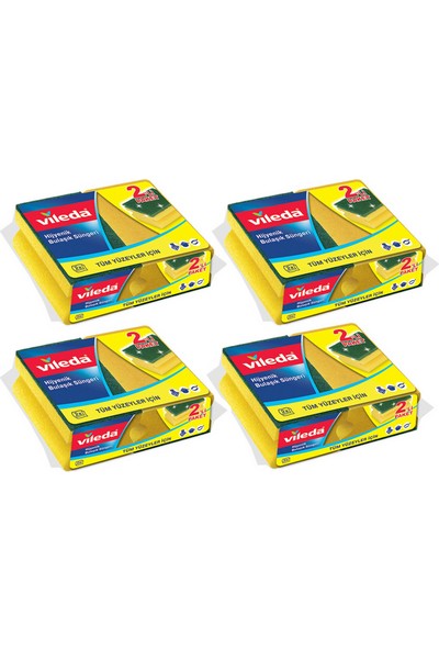 Vileda Yeşil Oluklu Bulaşık Süngeri 2'li Paket x 4 Adet