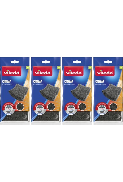 Vileda Glitzi Power Inox Pad Sünger 2'li Paket x 4 Adet Vileda Glitzi Power Inox Pad Sünger 2'li Paket x 4 Adet