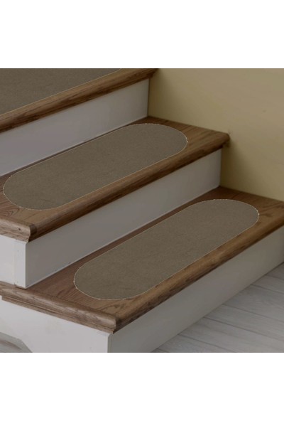 Stepmat Bej Velür Kaymaz Tabanlı Merdiven Basamak Paspası / Halısı