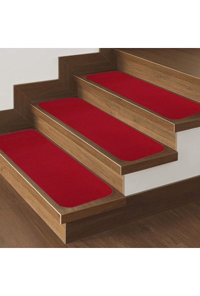 Stepmat Kırmızı Velür Kaymaz Tabanlı Merdiven Basamak Paspası / Halısı