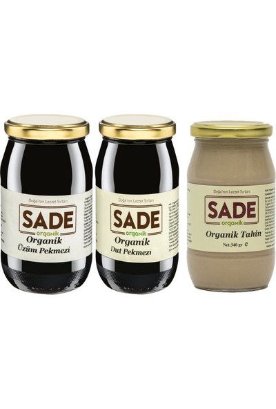 Sade Organik Üzüm Pekmezi 460gr + Dut Pekmezi 460gr + Tahin 340gr Sade Organik Üzüm Pekmezi 460gr + Dut Pekmezi 460gr + Tahin 340gr