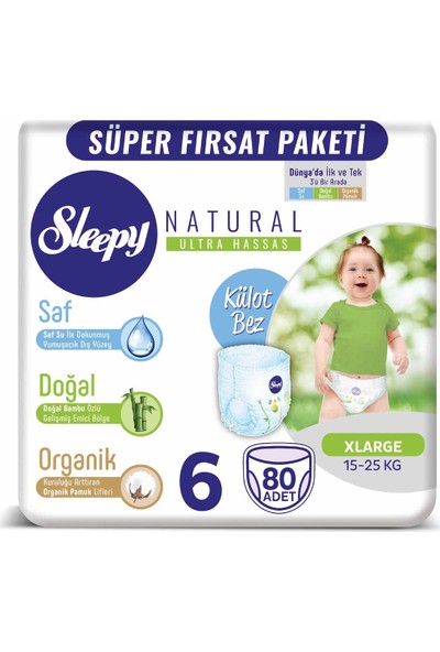 Sleepy Natural Mega Paket 6 Beden Külot Bez 80 Adet Sleepy Natural Mega Paket 6 Beden Külot Bez 80 Adet