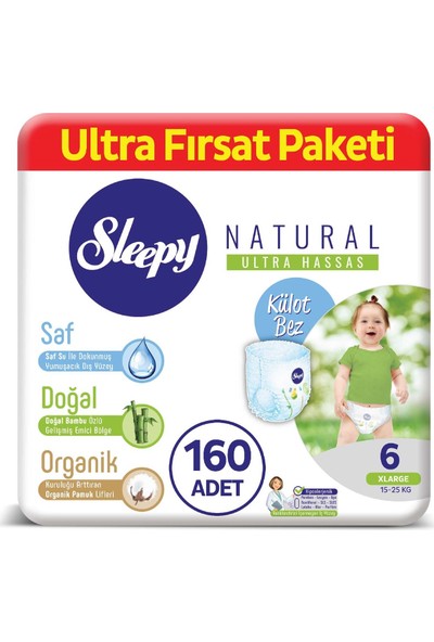 Sleepy Natural Külot Bez 6 Numara Xlarge Ultra Fırsat Paketi 15 - 25 Kg 160 Adet Sleepy Natural Külot Bez 6 Numara Xlarge Ultra Fırsat Paketi 15 - 25 Kg 160 Adet