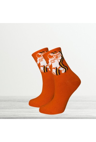 Lara Astronot Desenli Turuncu Soket Çorap - Ast-1 Lara Astronot Desenli Turuncu Soket Çorap - Ast-1