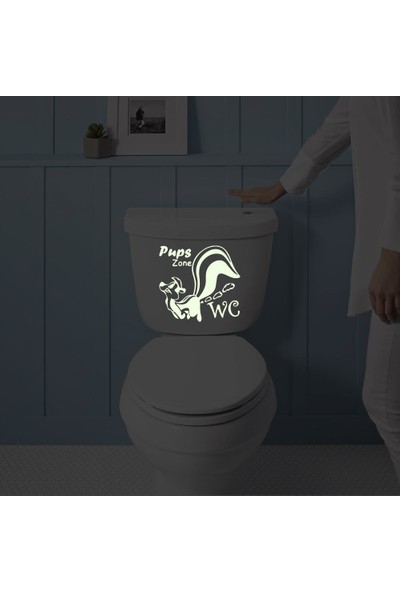 Asilmeydan Pups Zone Yazılı, Kokorca Fosforlu, Karanlıkta Parlayan Wc Klozet Sticker
