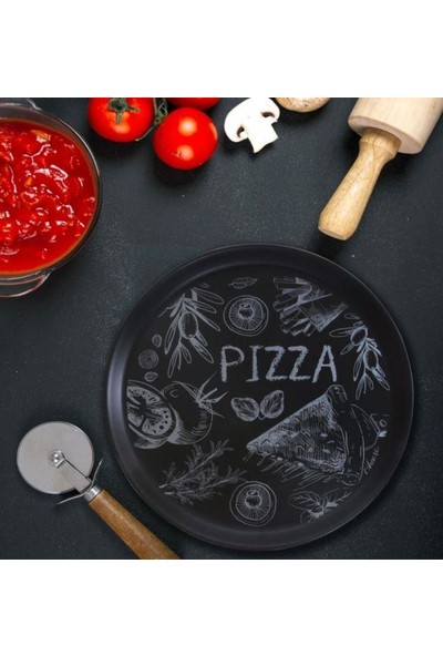 Keramika Hitit 28 cm. Pizza Tabak Mat Siyah Keramika Hitit 28 cm. Pizza Tabak Mat Siyah