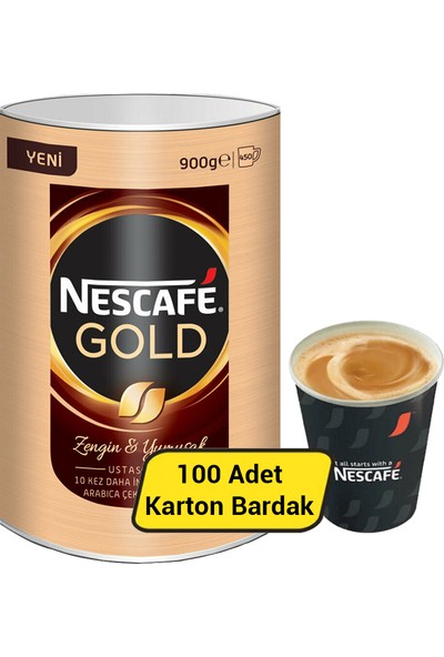 Nescafe Gold Hazır Granül Kahve 900 gr + Karton Bardak 7 Oz 100'lü Nescafe Gold Hazır Granül Kahve 900 gr + Karton Bardak 7 Oz 100'lü