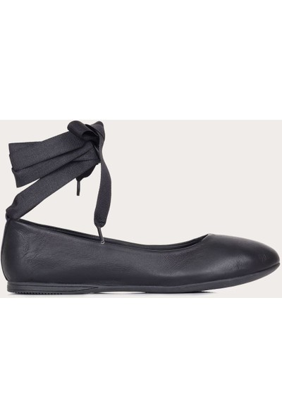 Bueno Deri Siyah Kadın Düz Babet